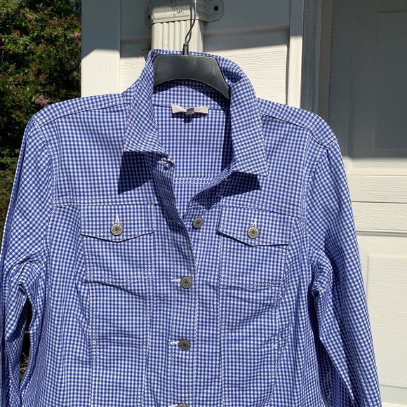 Talbots | Jackets & Coats | Nwt Talbots Blue White Gingham Check Jean ...